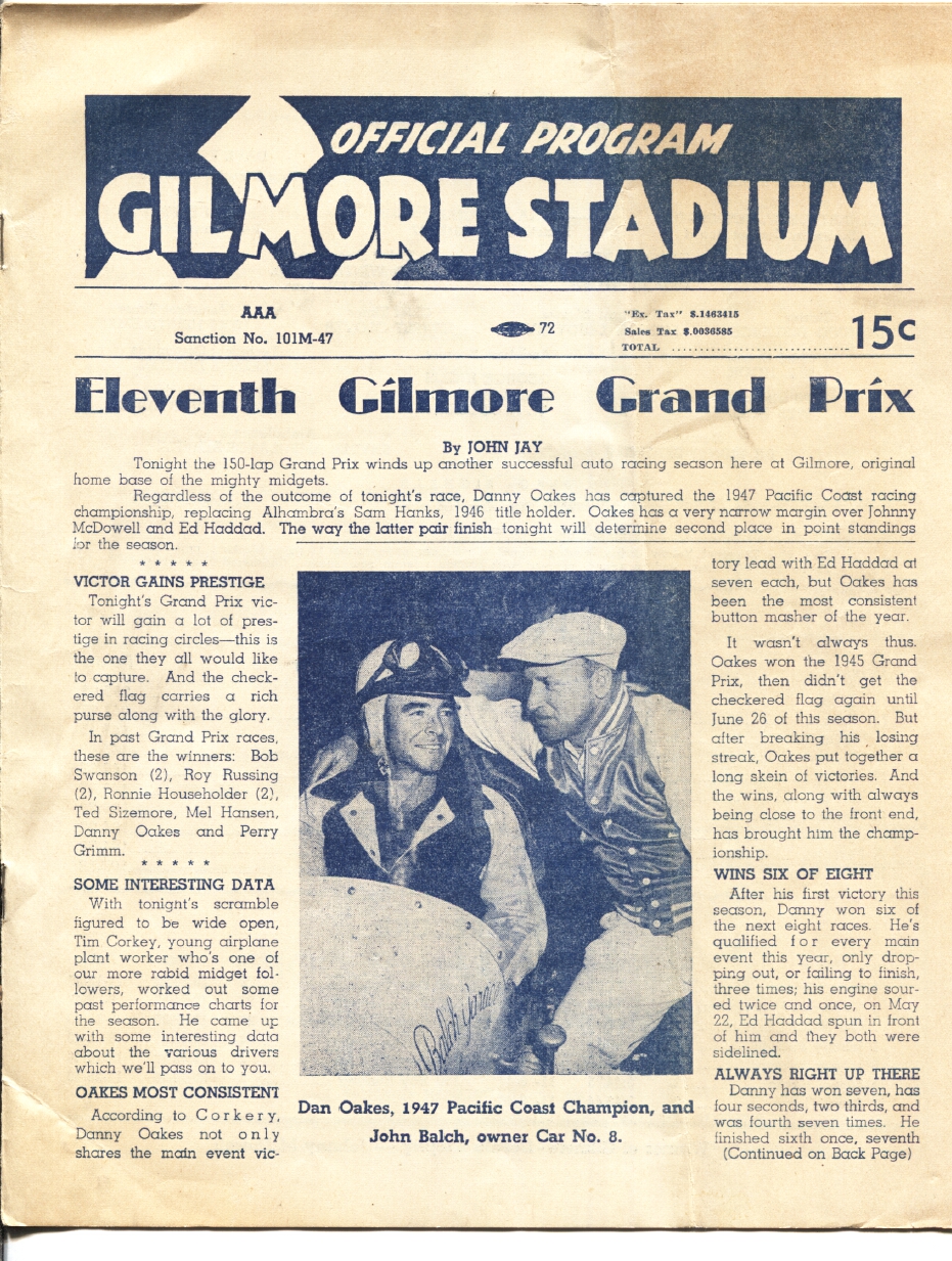 Gilmore Stadium Turkey Night Grand Prix Racing Program Midget races ...