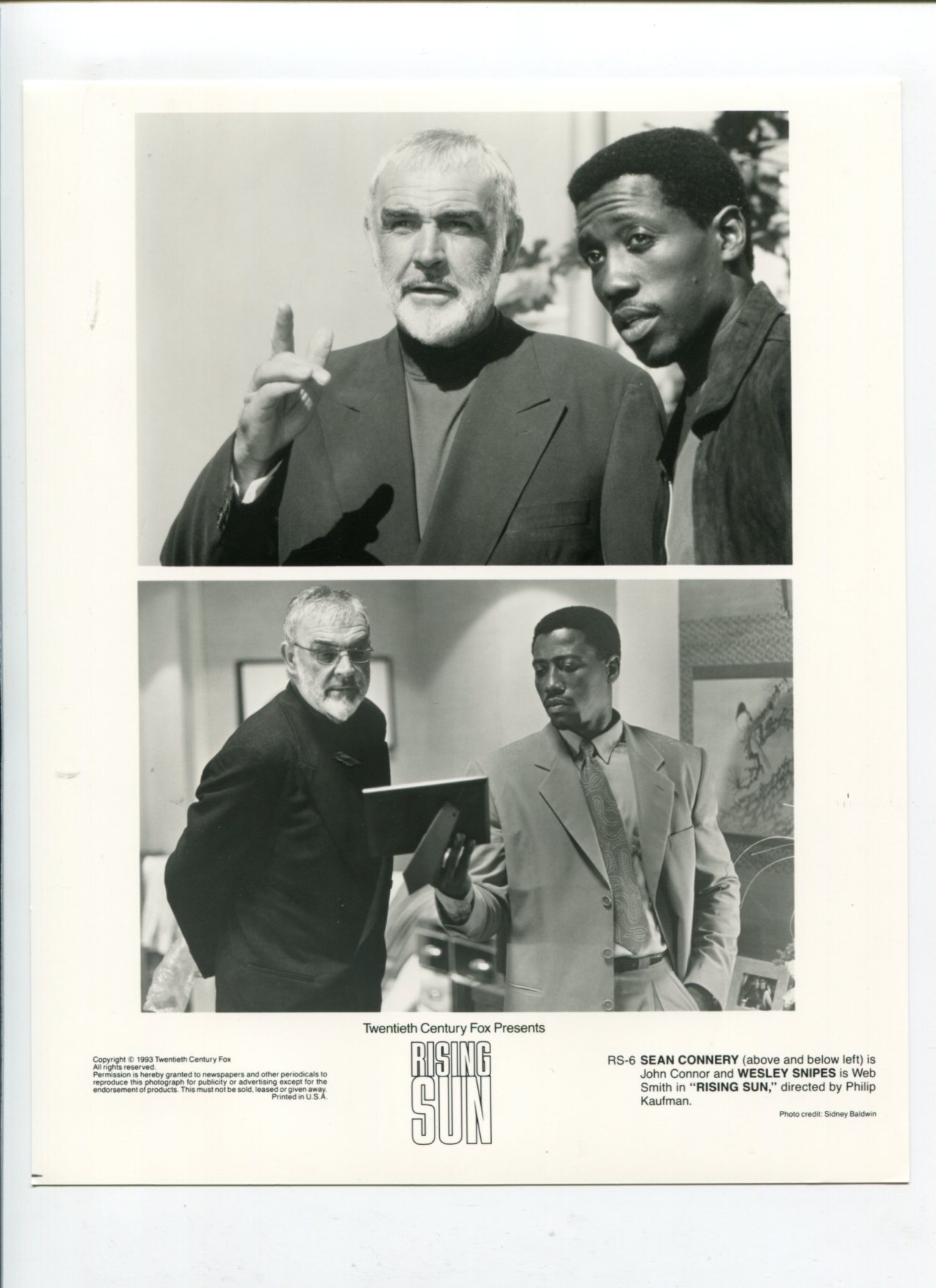 Rising Sun-Sean Connery and Wesley Snipes-8x10-B&W-Still: Photograph ...