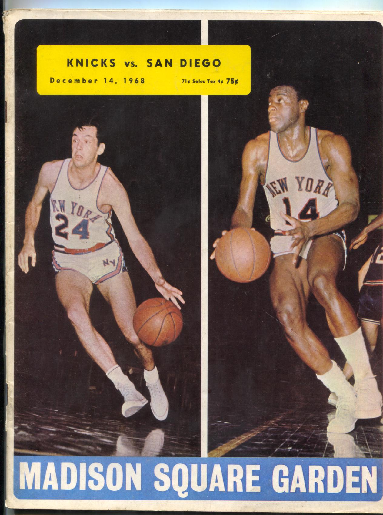 NY Knicks vs San Diego Rockets Basketball Program December 14 1968 ...