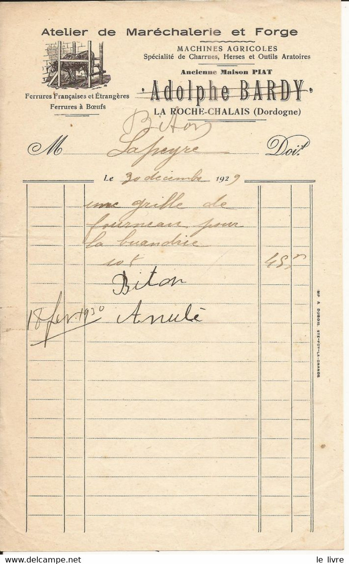 LA ROCHE CHALAIS LOT FACTURE SCIERIE GADRAD 1896 ET FACTURETTE FORGE ...