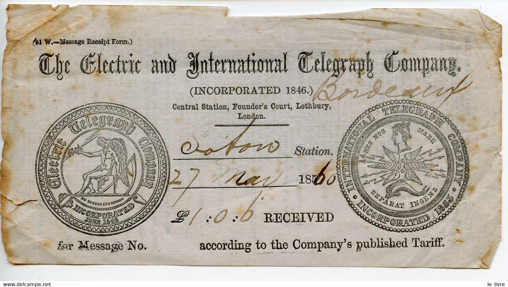 BULLETIN THE ELECTRIC AND INTERNATIONAL TELEGRAPH COMPANY BORDEAUX ...