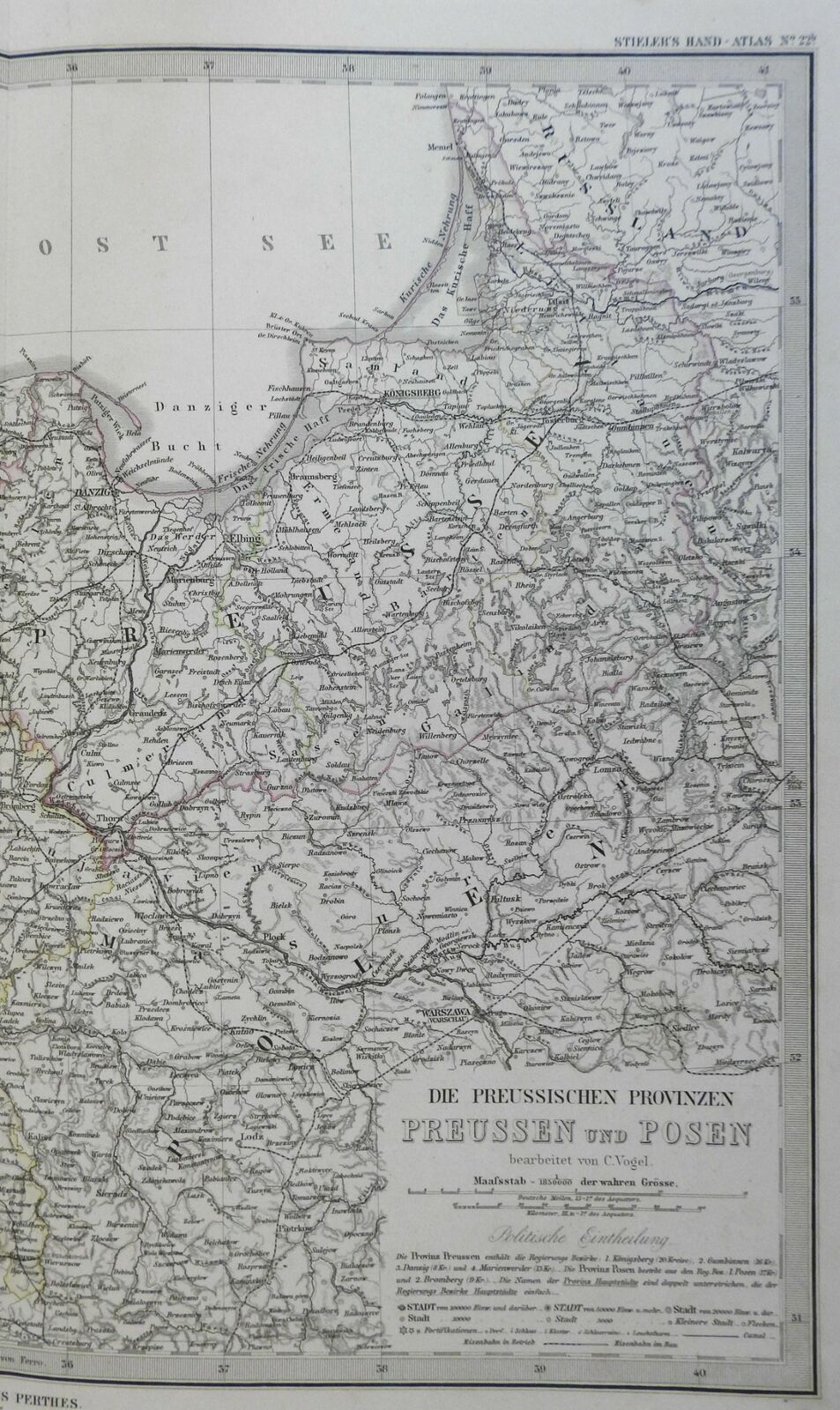 Prussia & Posen German Empire Berlin Pomerania 1875 Vogel detailed map ...