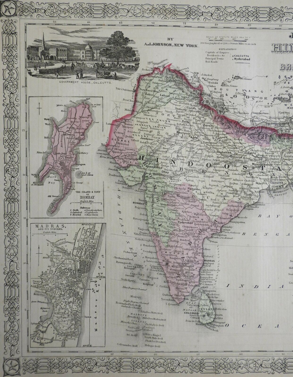 India British Raj Southeast Asia Calcutta 1866 A.J. Johnston decorative ...