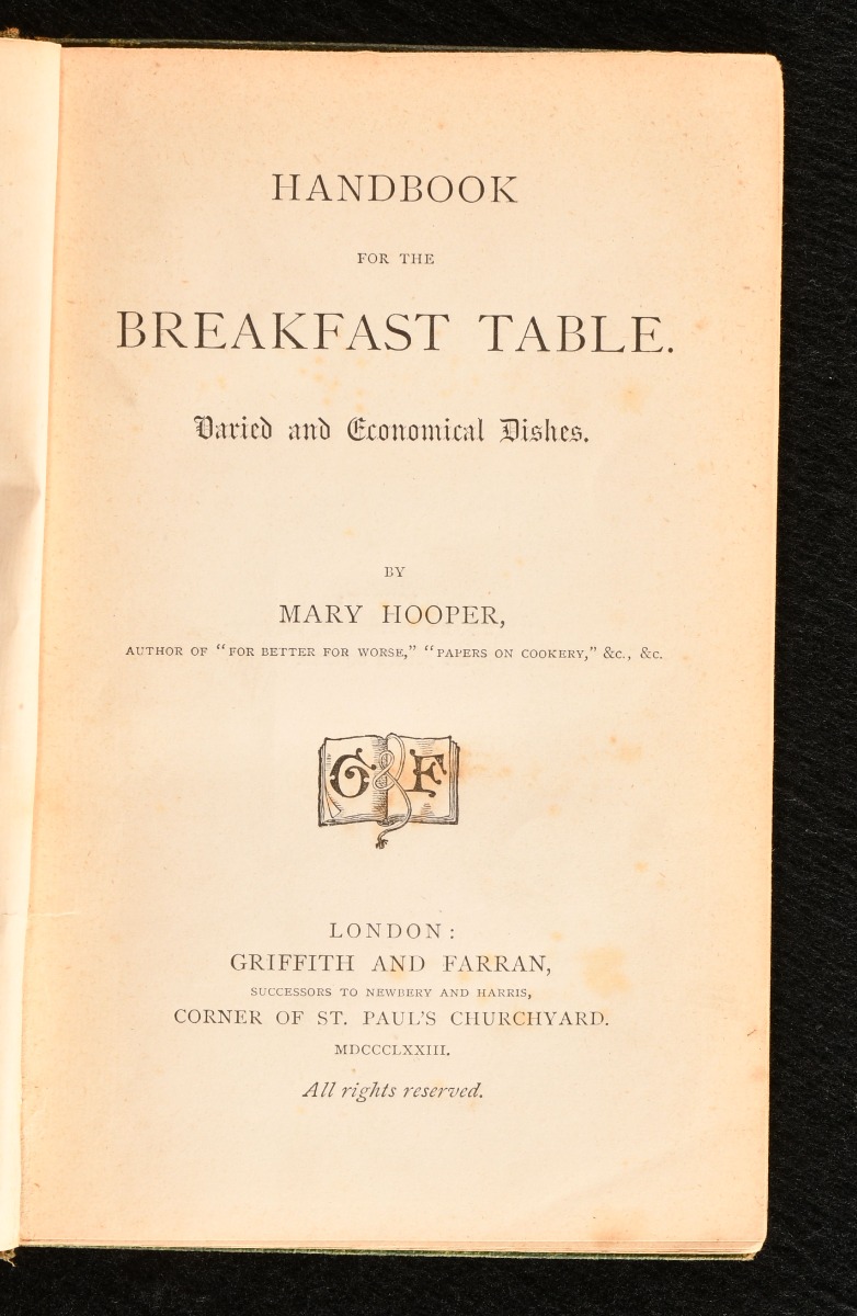 Handbook for the Breakfast Table by Mary Hooper: Very Good Cloth (1873 ...
