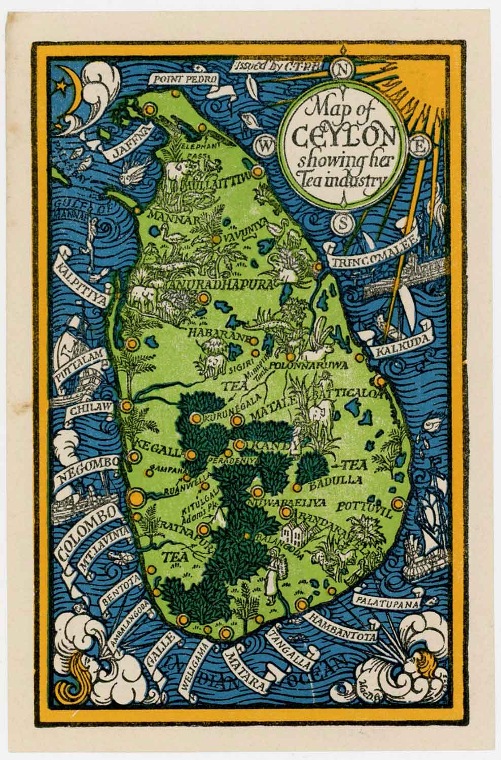 Map of Ceylon showing her Tea industry. by SRI LANKA / CEYLON) Gill ...
