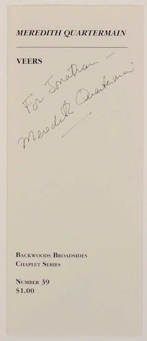 Veers (Signed First Edition) by QUARTERMAIN, Meredith: (1998) Signed by ...