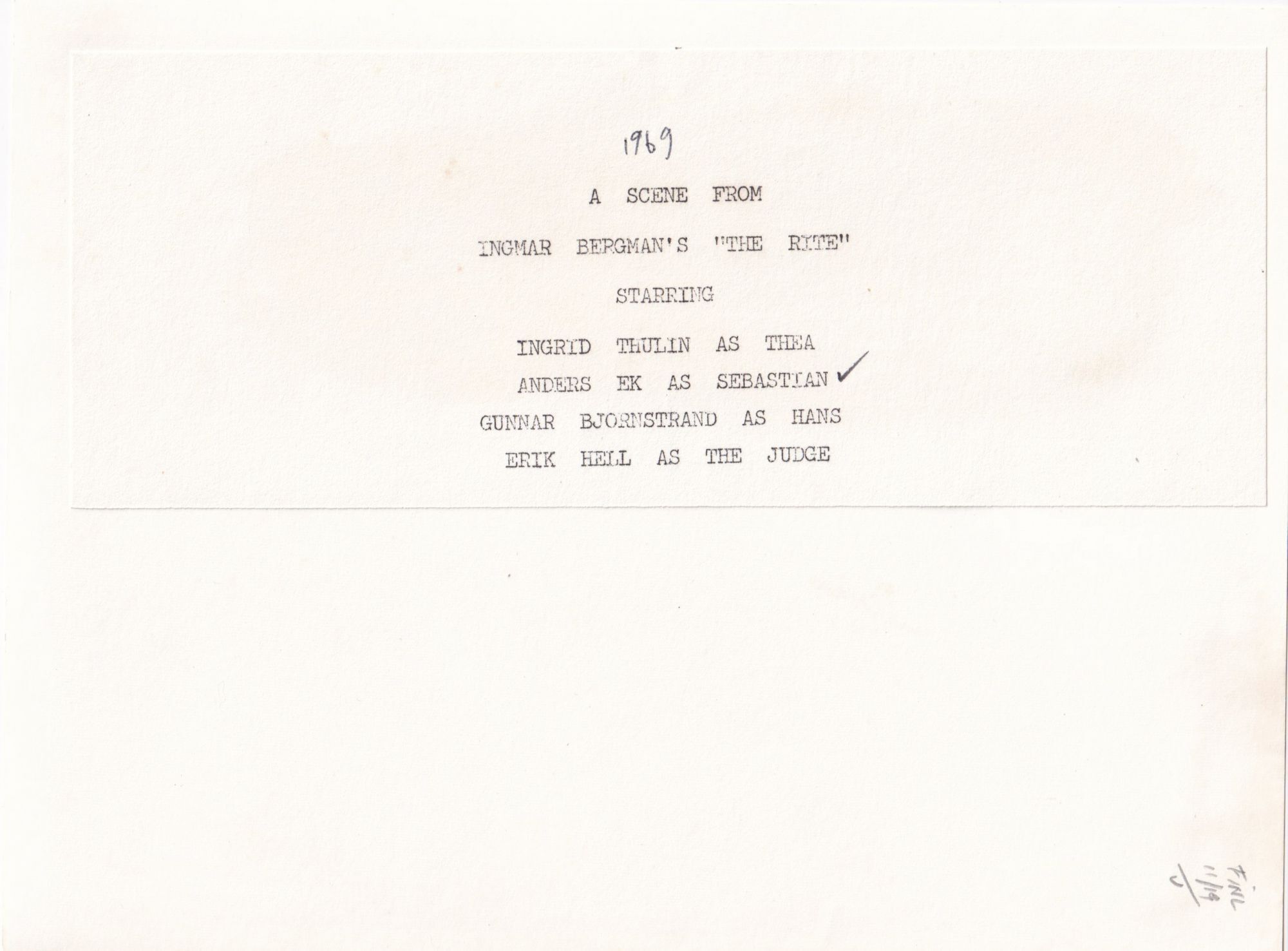 The Rite [Il Rito] (Original photograph from the 1969 television film ...