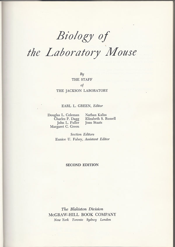 Biology of the Laboratory Mouse by Earl L. Green, (editor): Very Good ...