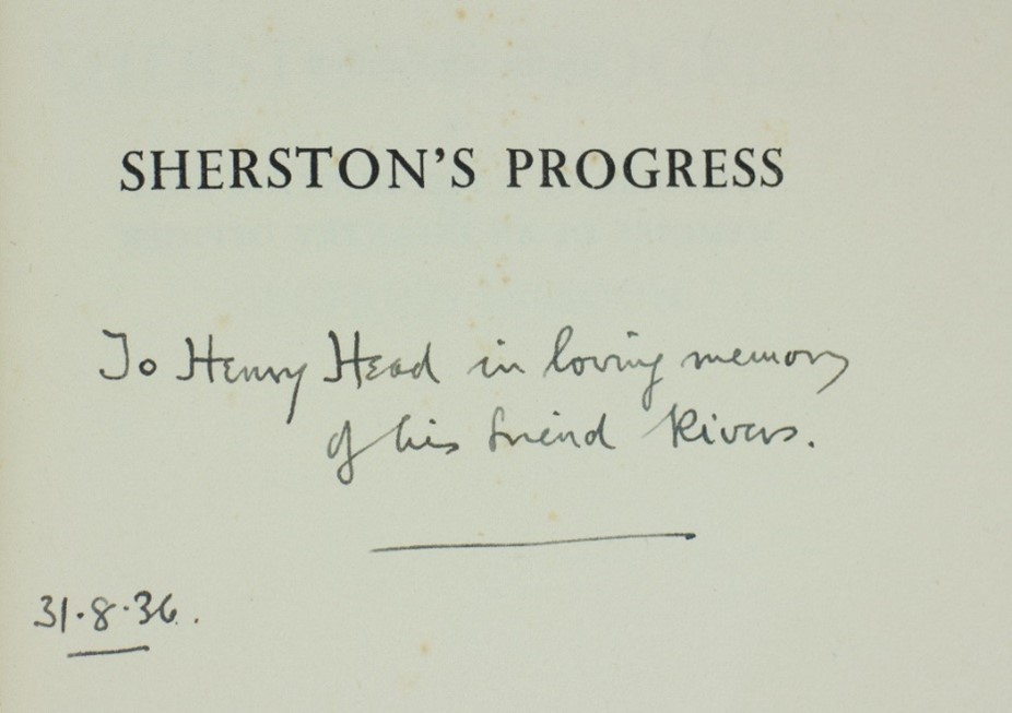 Sherston's Progress - inscribed to Sir Henry Head by SASSOON, SIEGFRIED ...