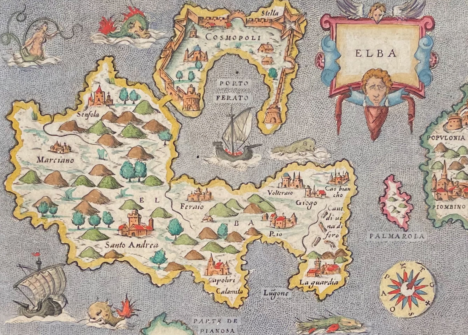 Map of Elba by Tomaso Porcacchi; Mapmaker: Girolamo Porro: (1576) Art ...