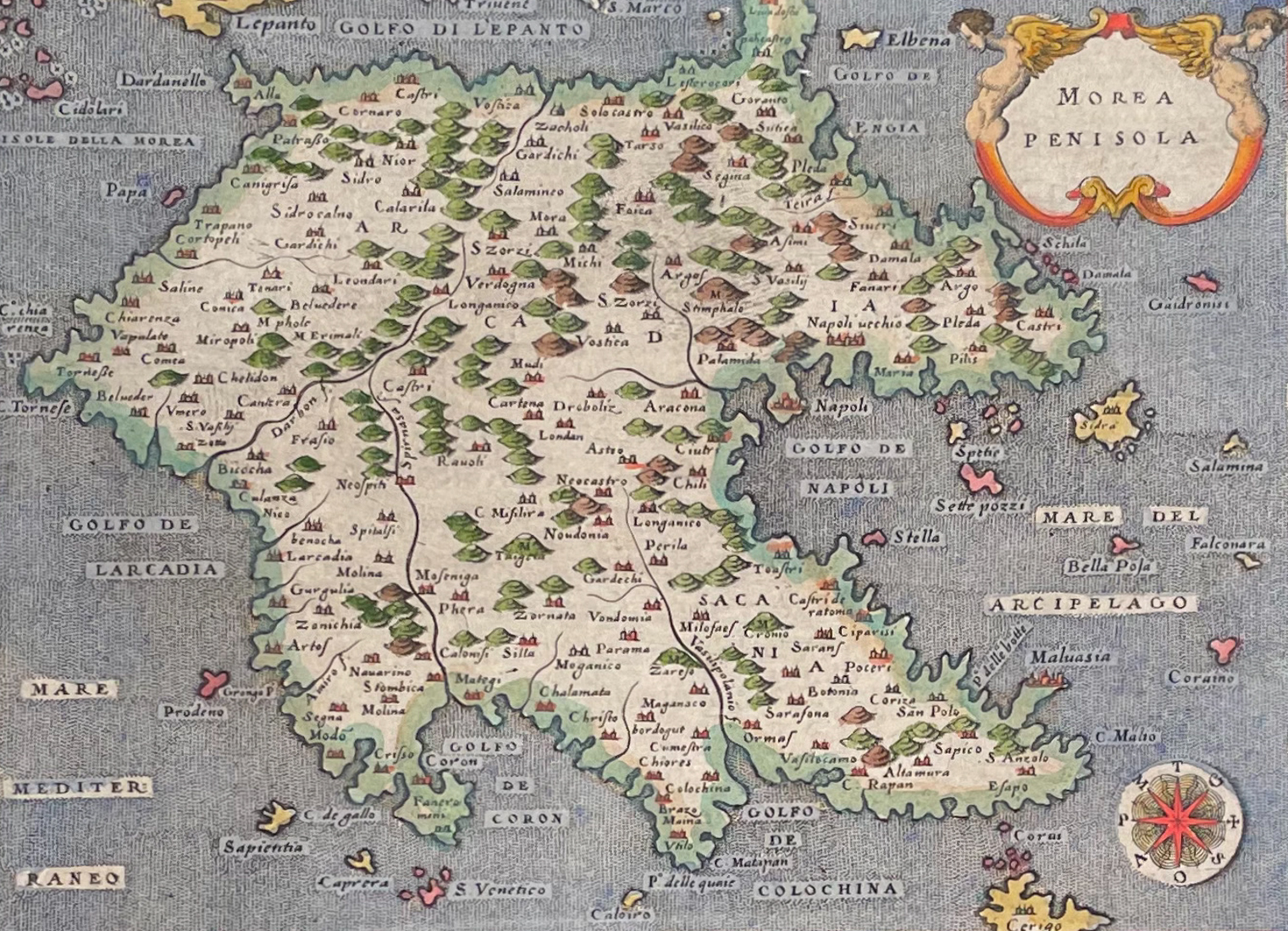 Map of Morea by Tomaso Porcacchi; Mapmaker: Girolamo Porro: (1576) Art ...