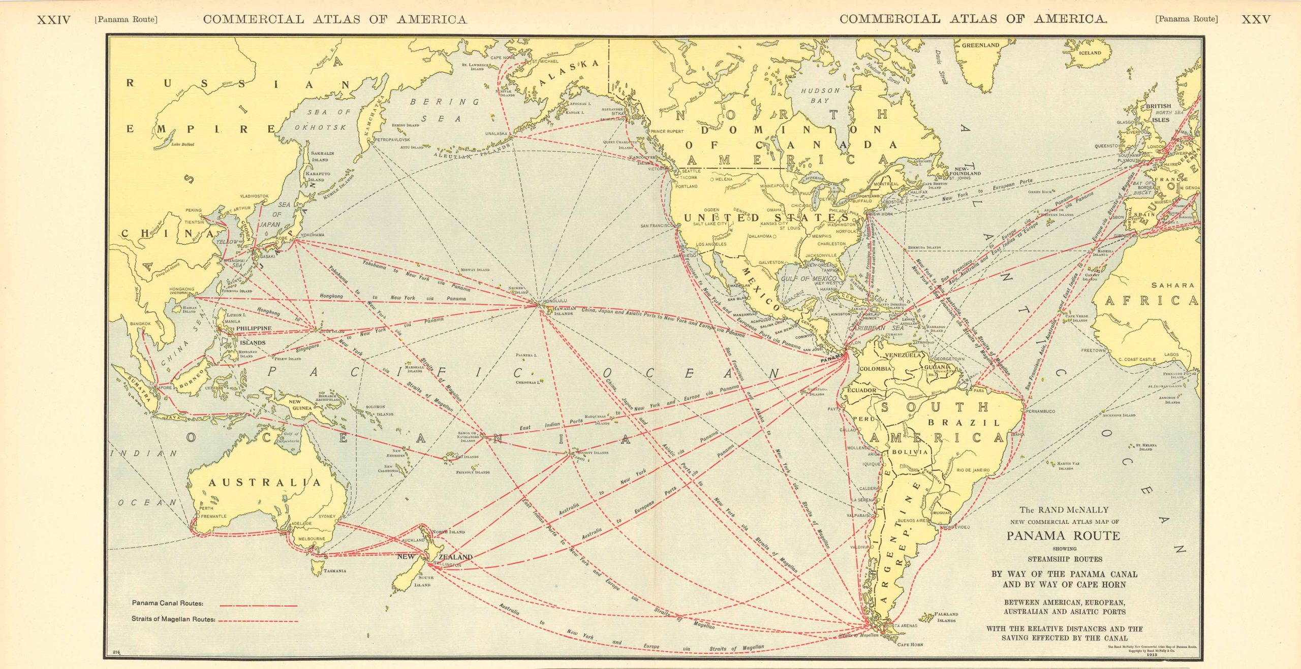 McNally's 1915 Map of Panama Route showing Steamship Routes by way of ...