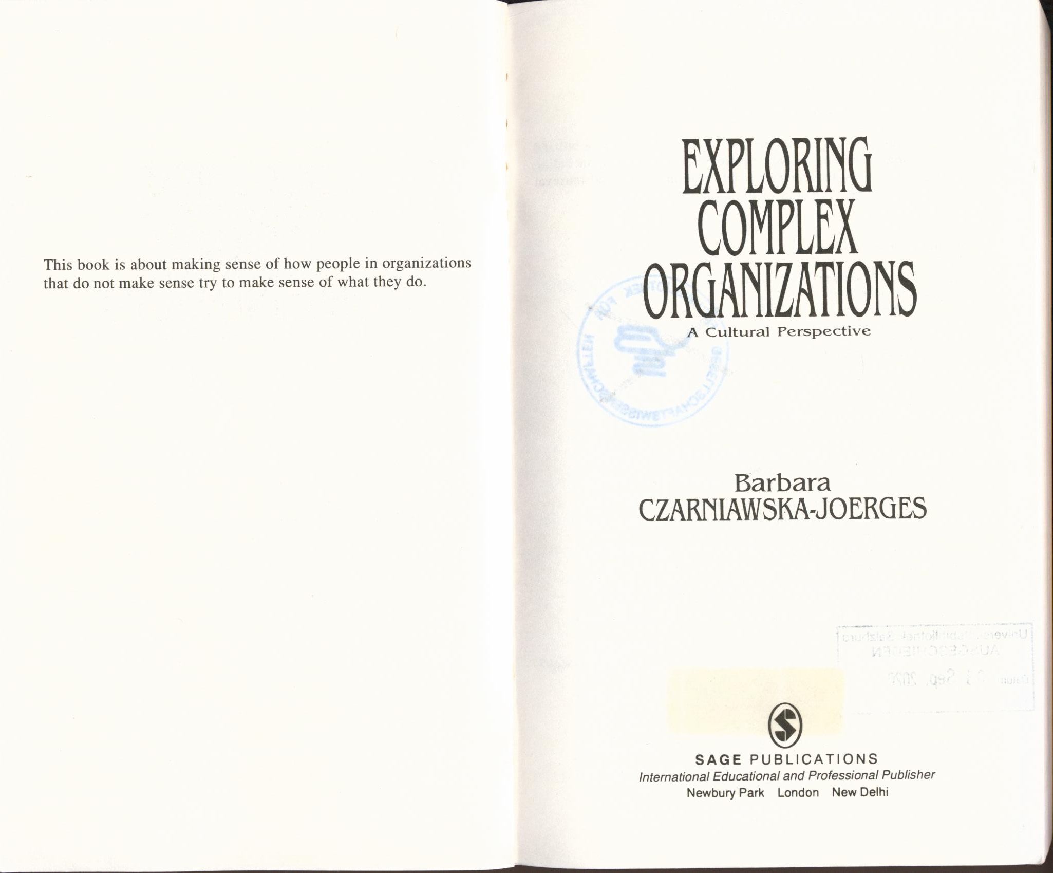 Exploring Complex Organizations A Cultural Perspective de Czarniawska ... Exploring Complex Organizations A Cultural Perspective de Czarniawska ...