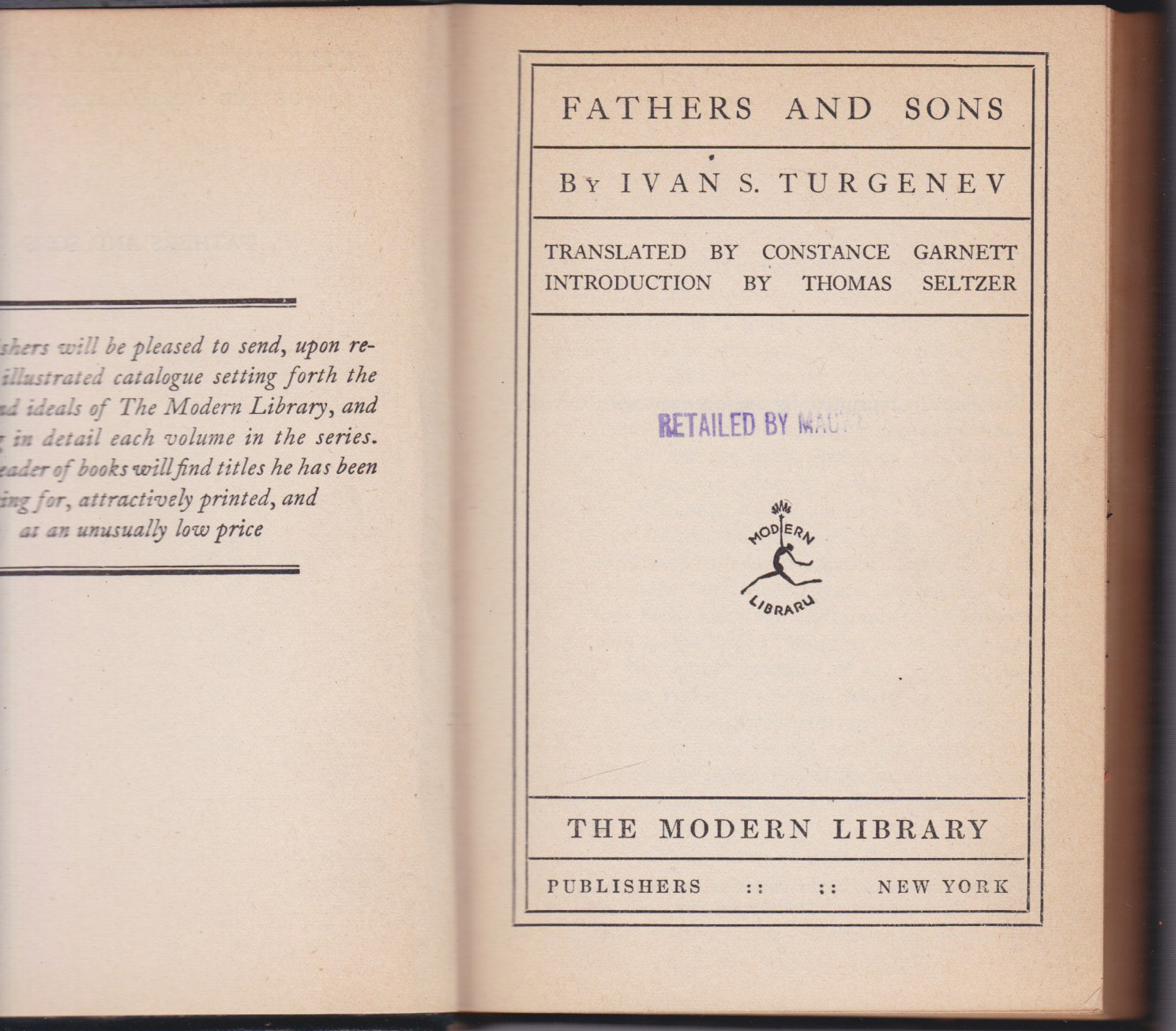 Fathers and Sons by Ivan S. Turgenev: First edition thus. | JNBookseller
