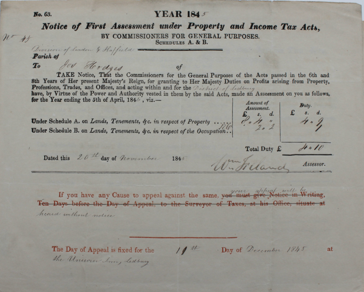 Notice of First Assessment under Property and Income Tax Acts, by ...
