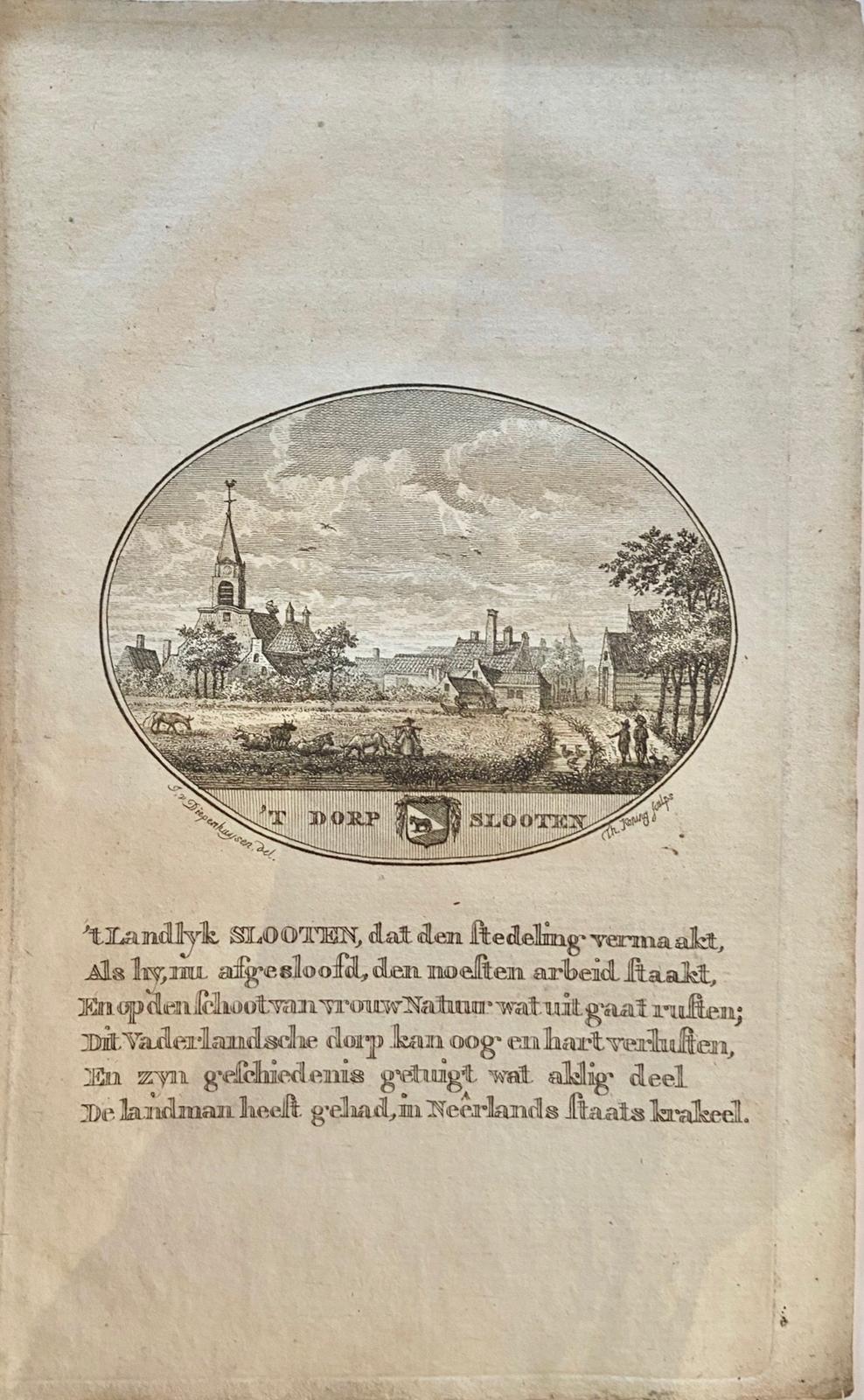 Original copperengraving/Antique print/Originele kopergravure: 't Dorp ...