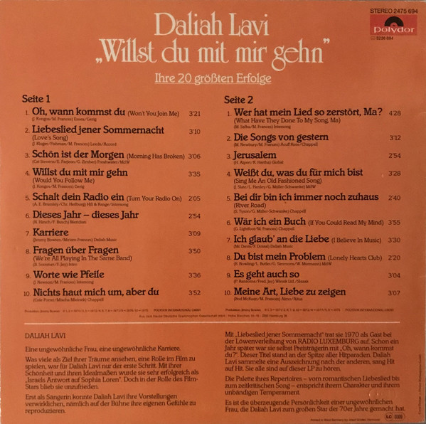 Willst Du mit mir gehn; LP - Vinyl-Schallplatte von Lavi,Daliah: 5980 ...