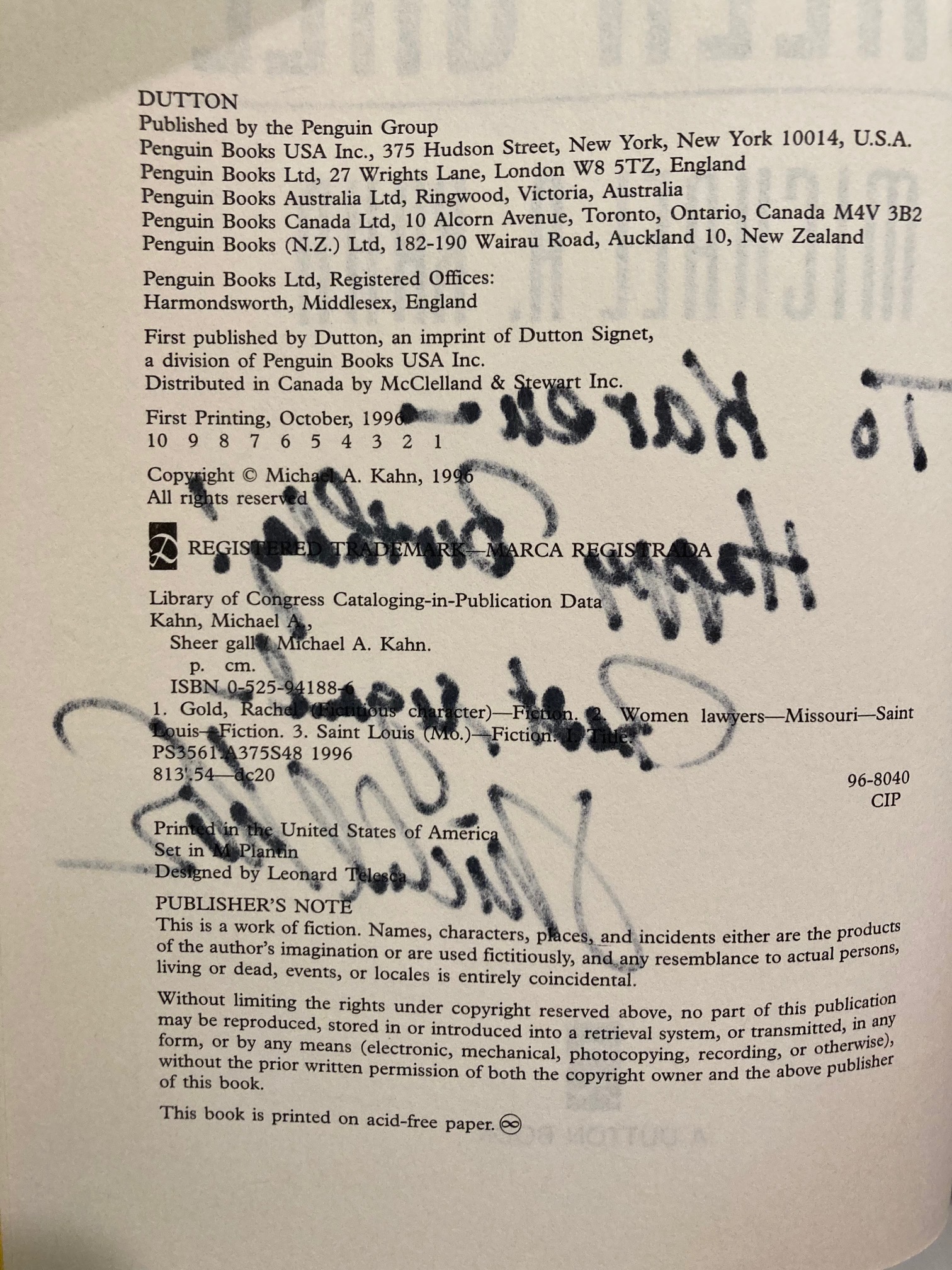 Sheer Gall (Rachel Gold Mystery) [1st PRINT / SIGNED, DATED & INSCRIBED ...