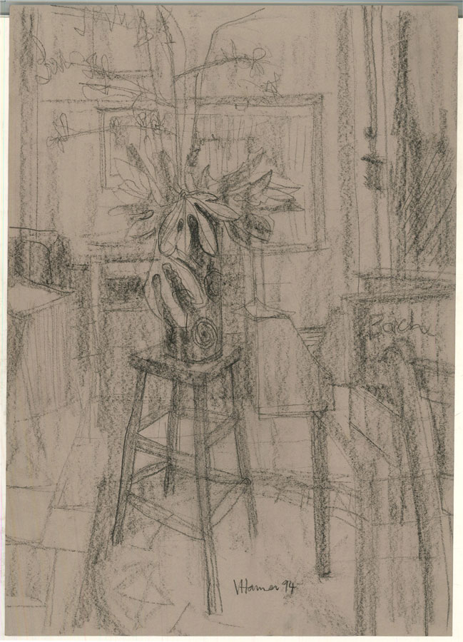 Val Hamer - 1994 Charcoal Drawing, Study of a Pot Plant by Val Hamer ...