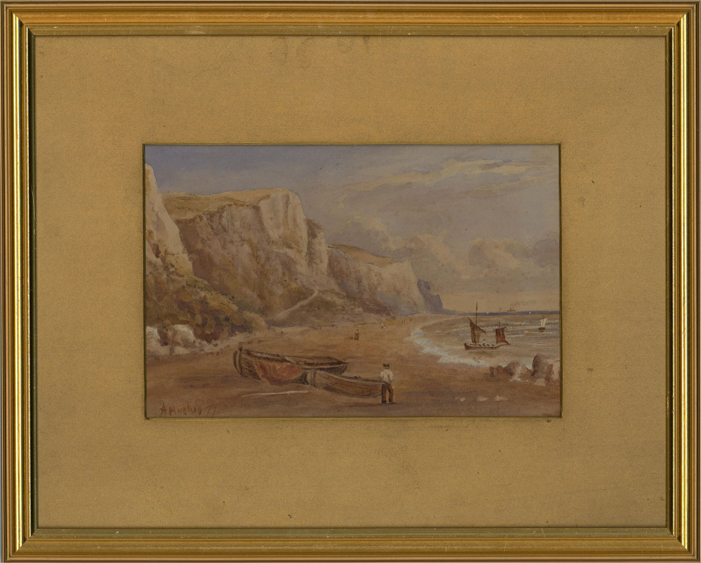 A. Hughes - 1877 Watercolour, White Cliffs At The Shore by A. Hughes ...