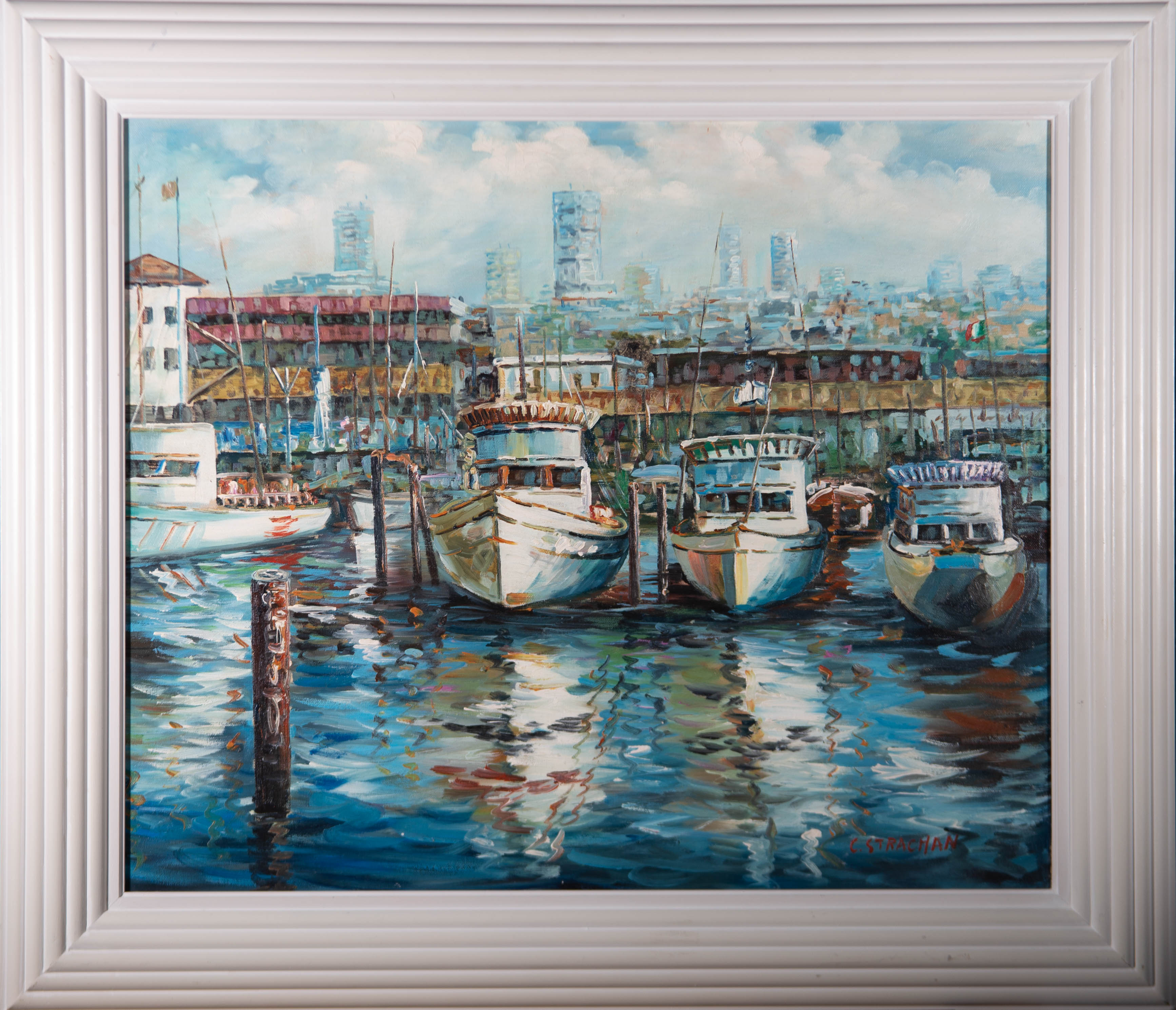 C. Strachan - Contemporary Oil, Boats in a Harbour von C. Strachan ...