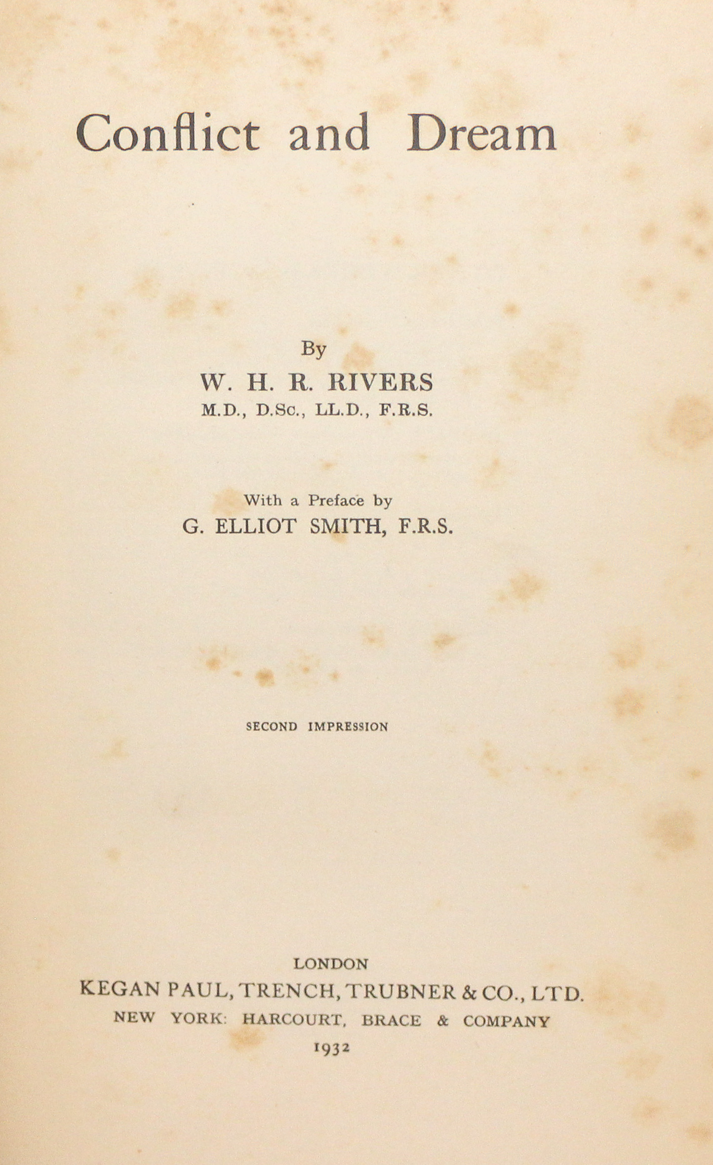 Conflict and Dream. by RIVERS (W.H.R.): (1932) | Maggs Bros. Ltd ABA ...