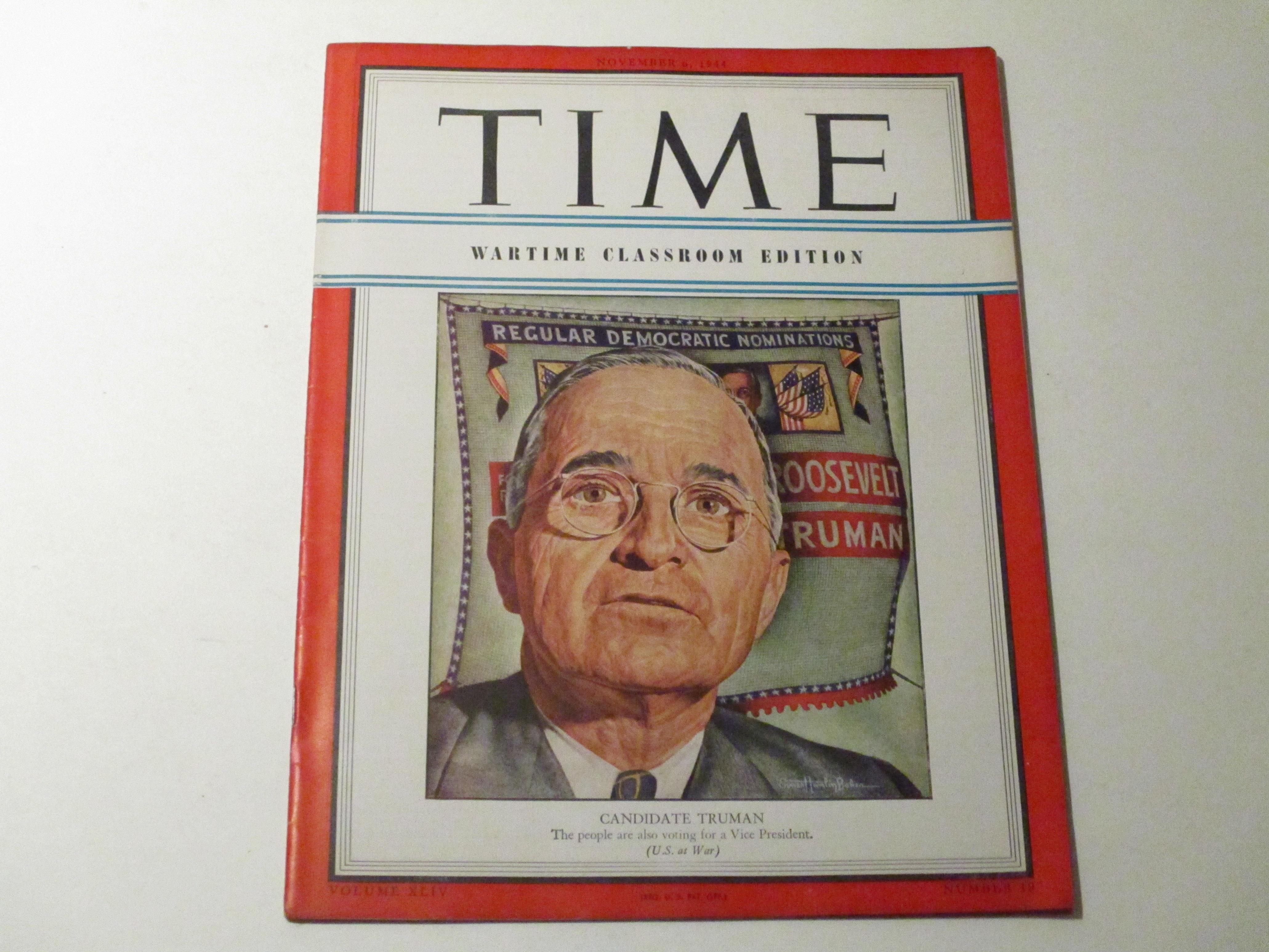 November 6,1944 Time Magazine Wartime Classroom Edition: Vice President ...