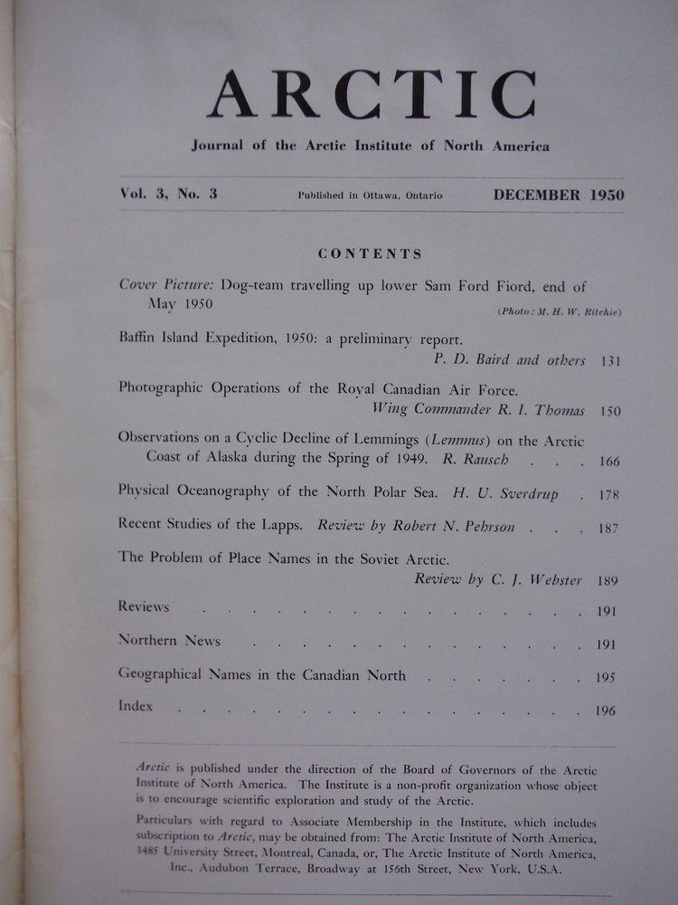 Arctic Journal Volume 3 - No. 3 (December 1950) Journal of the Arctic ...