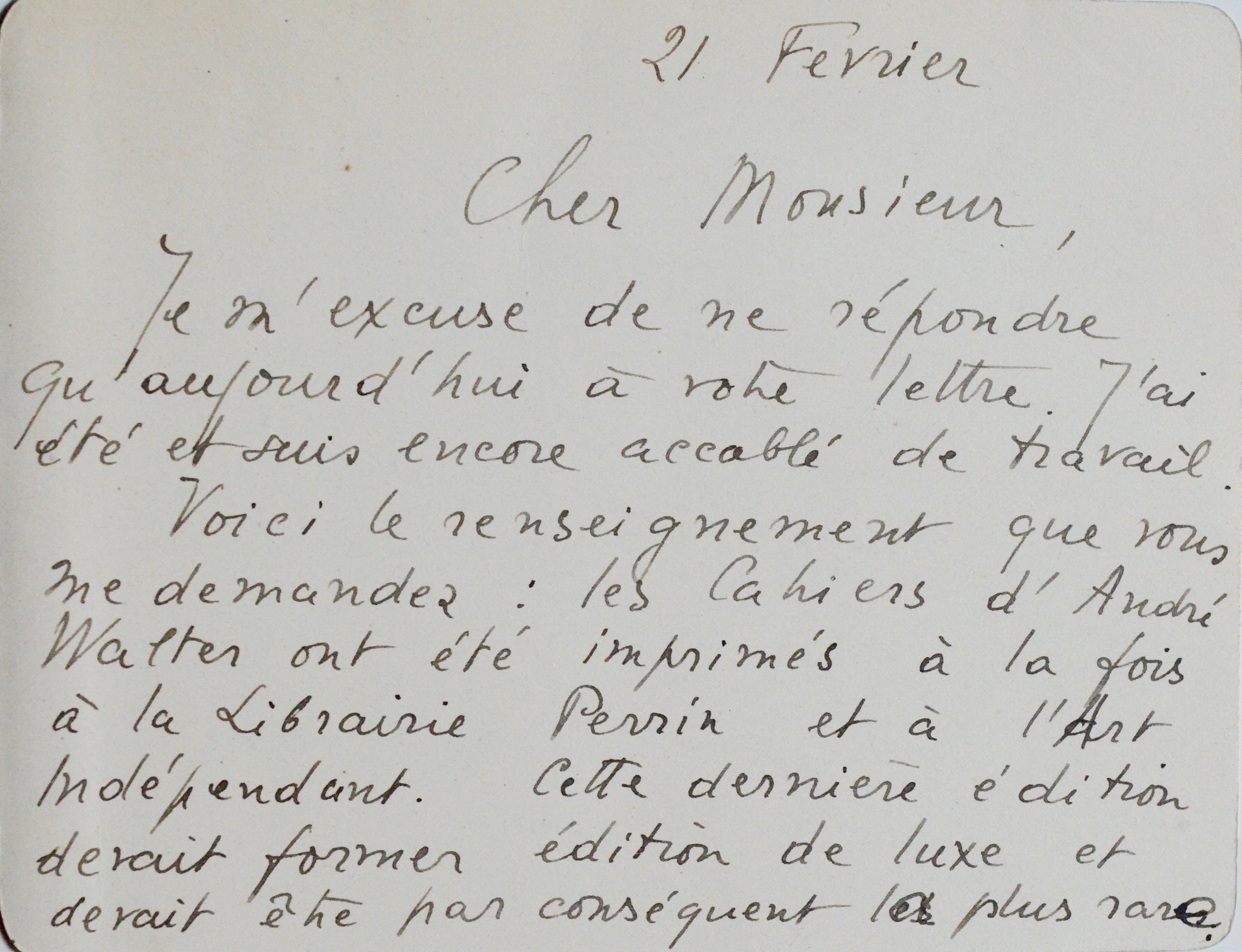 Jacques Rivière explique la rareté des éditions des Cahiers d'André ...