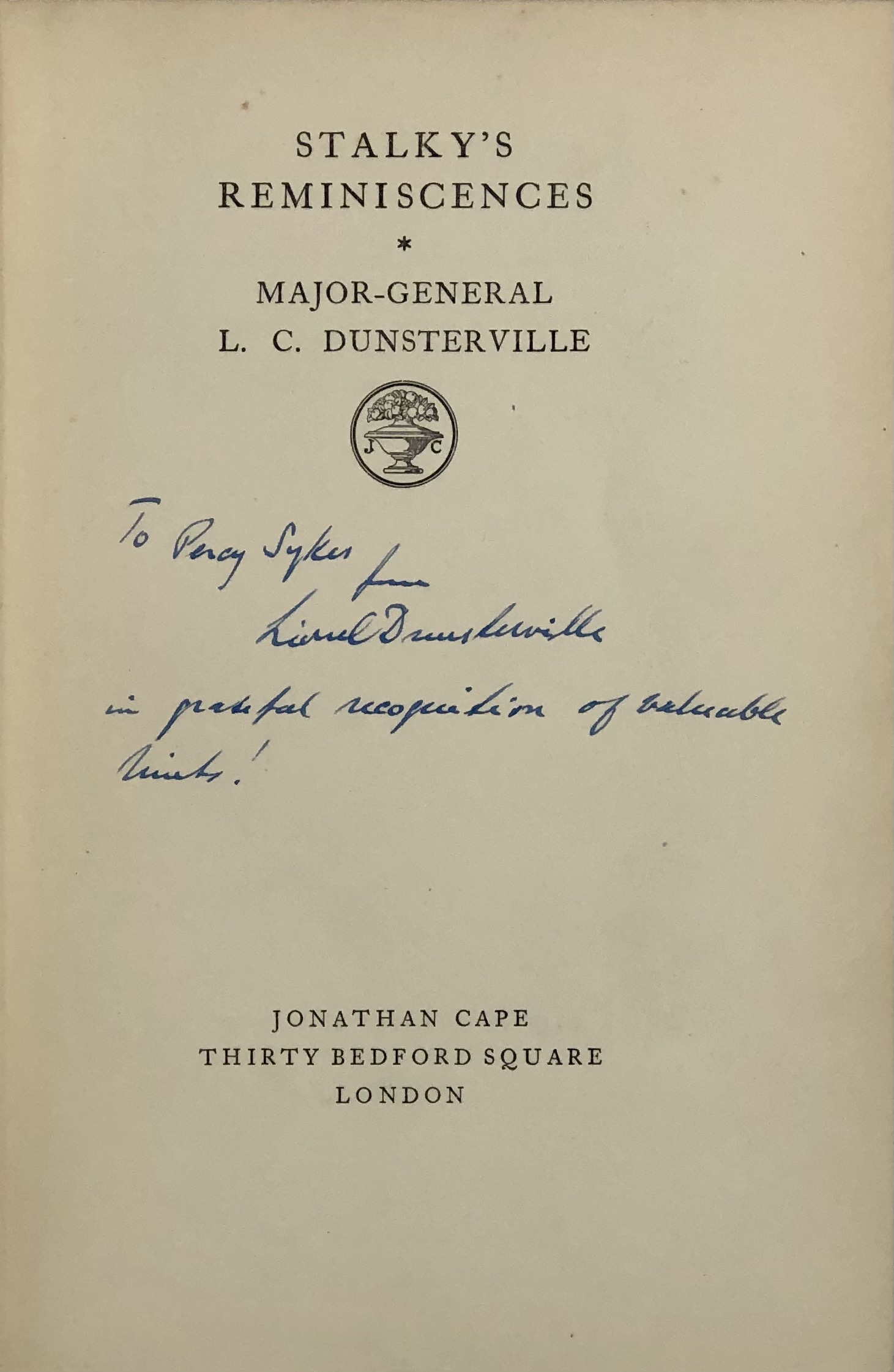 Stalky's Reminiscences von KIPLING Rudyard.; DUNSTERVILLE Major-General ...