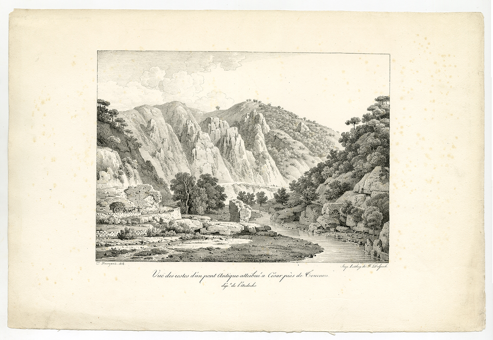 Antique Master Print-LANDSCAPE-FRANCE-TOURNON-EARLY LITHOGRAPHY ...