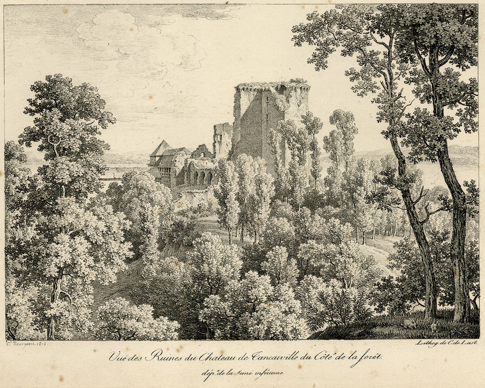 Antique Master Print-FRANCE-TANCARVILLE-CASTLE-EARLY LITHOGRAPHY ...