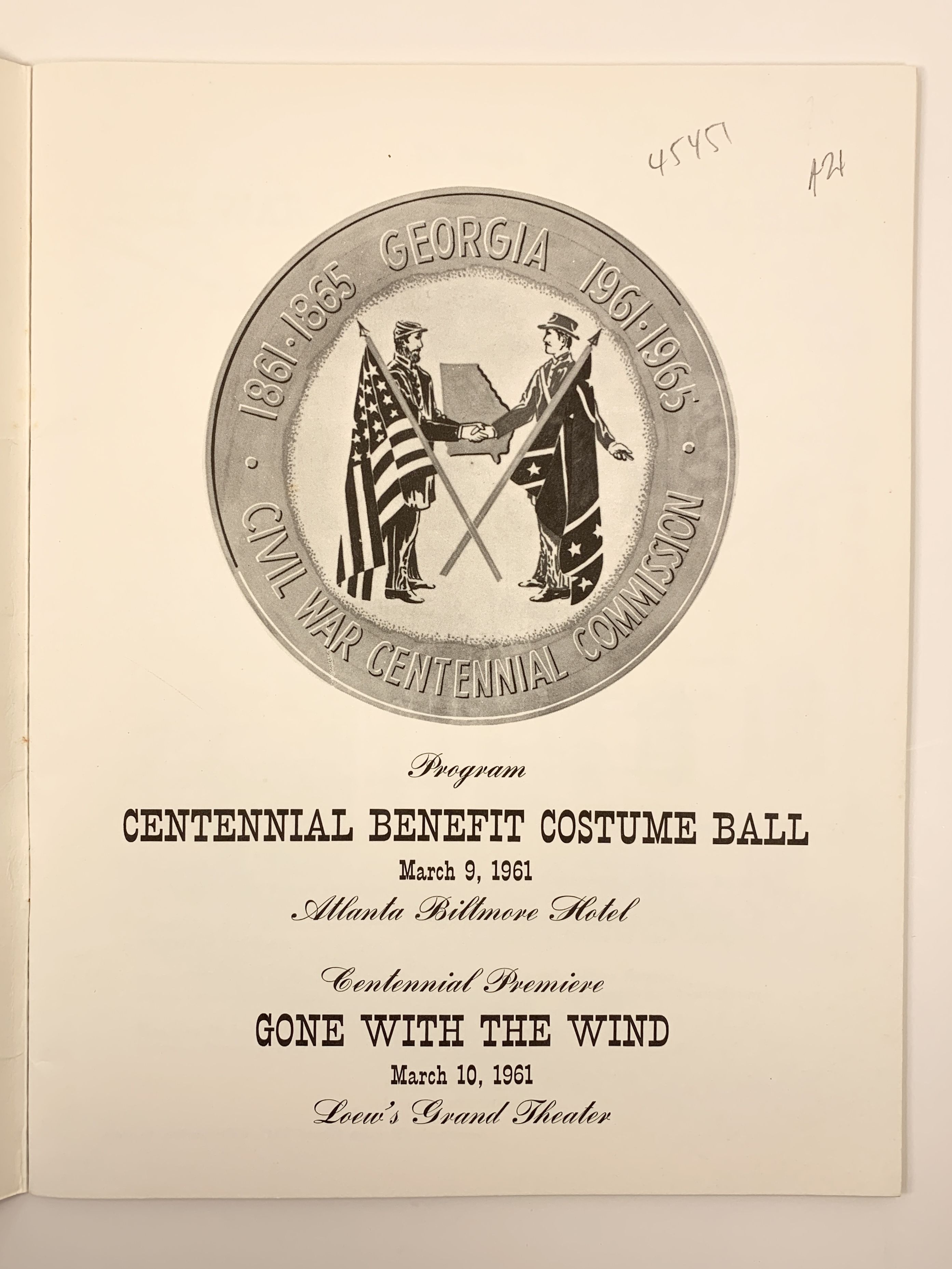Program: Centennial Benefit Costume Ball March 9, 1961 Atlanta Biltmore ...