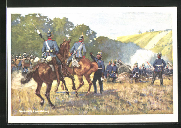 Künstler-Ansichtskarte Richard Knoetel: Verdeckte Feuerstellung ...