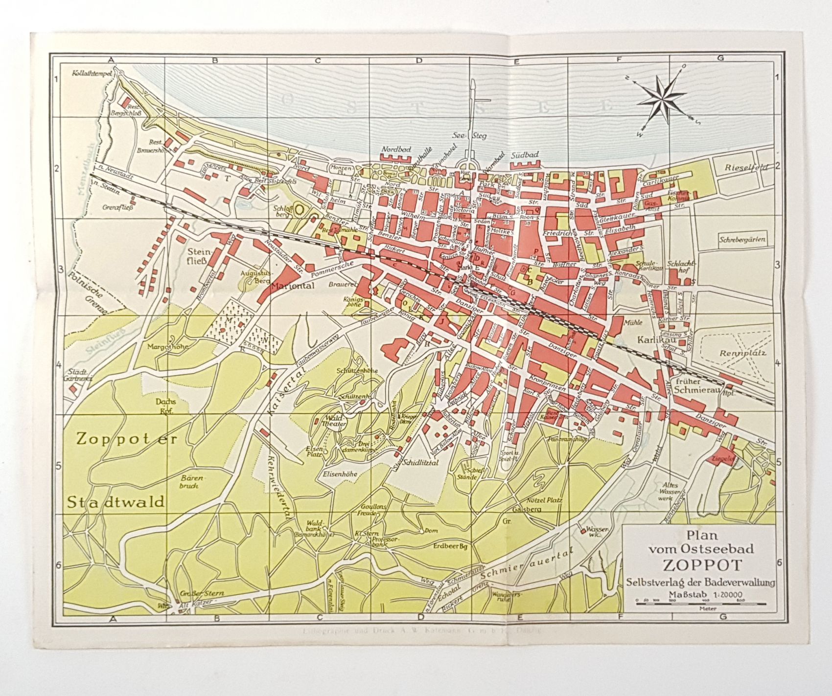 Plan vom Ostseebad Zoppot. Maßstab 1:20.000. - Ostpreußen | Barnebys