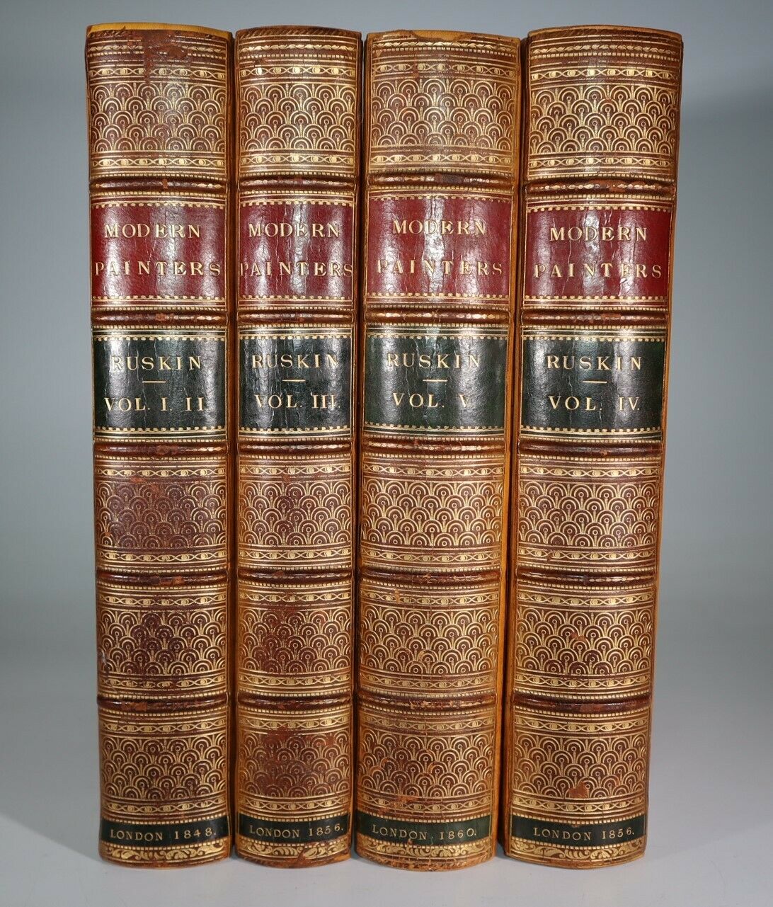 MODERN PAINTERS By JOHN RUSKIN MA [Five Volumes Bound in Four Repaired ...