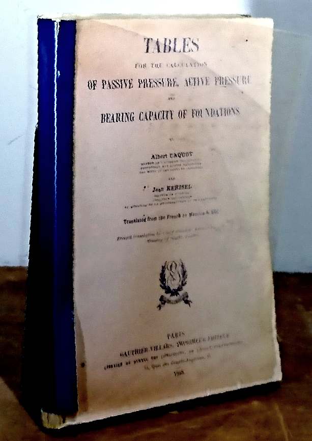 TABLES FOR THE CALCULATION OF PASSIVE PRESSURE, ACTIVE PRESSURE AND ...