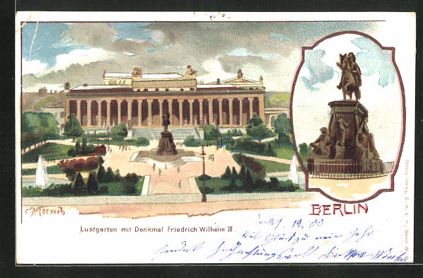 Künstler-Ansichtskarte Carl Münch: Berlin, Lustgarten mit Denkmal von ...