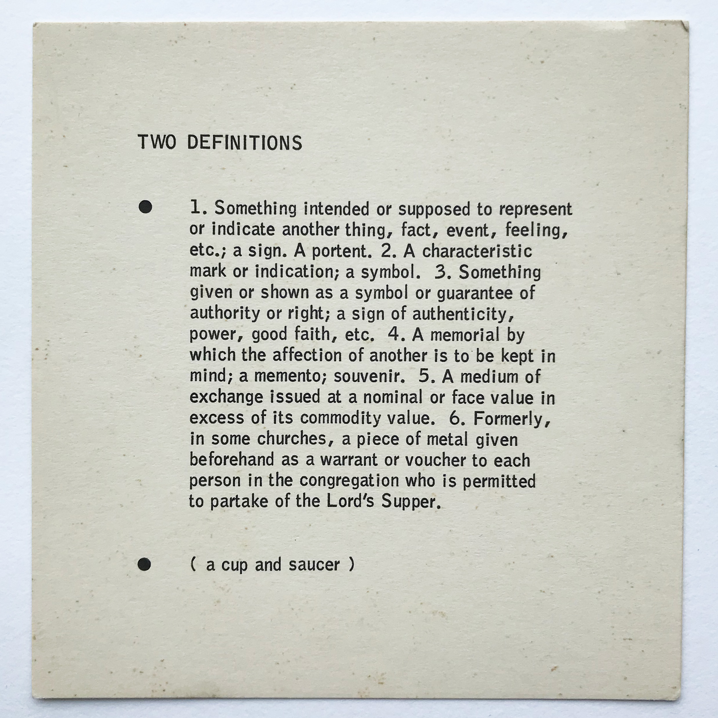 Two Definitions card from Water Yam George Brecht, George Maciunas ...