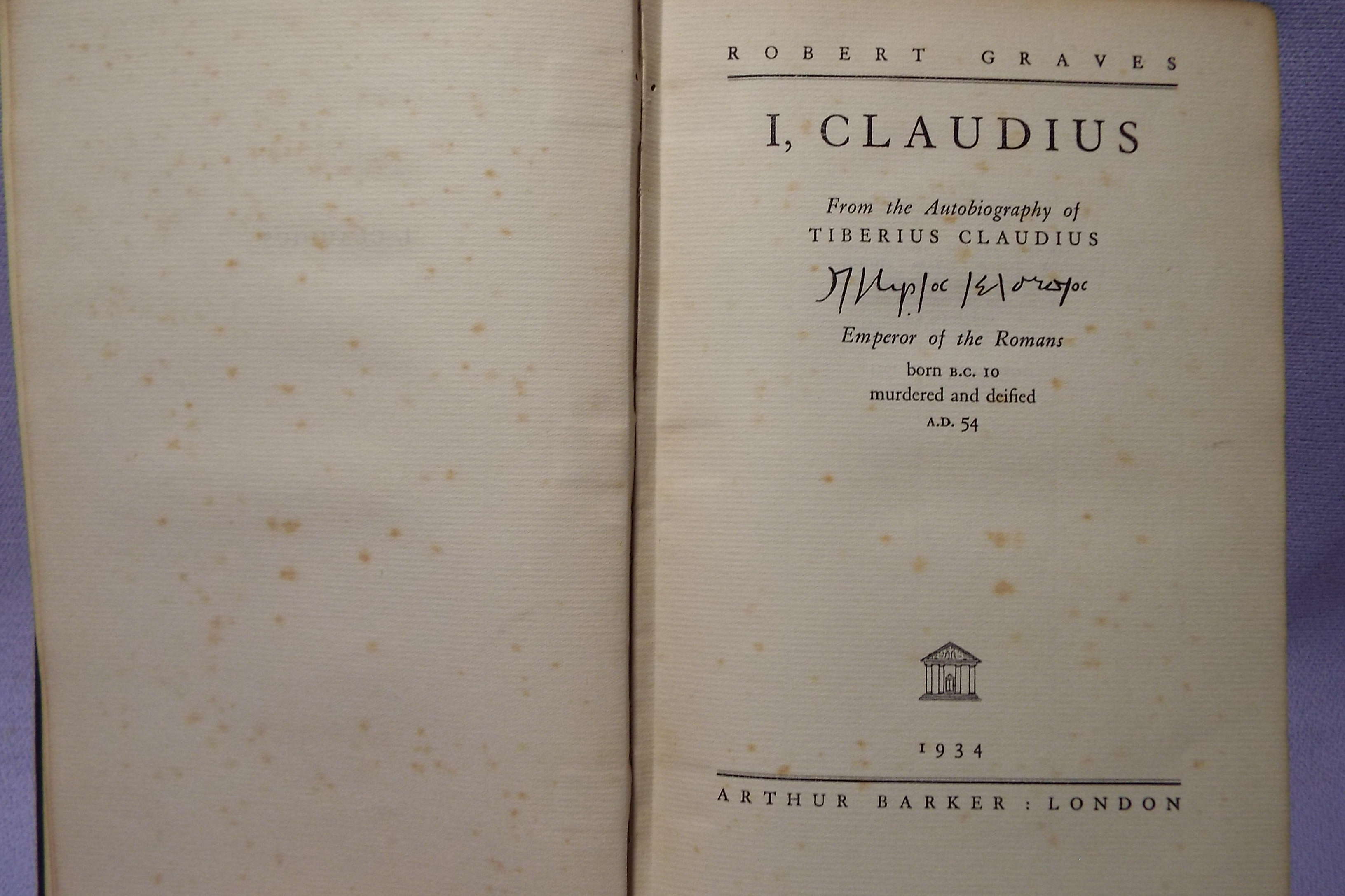 I, Claudius : First printing : No jacket by Graves, Robert: Very Good ...