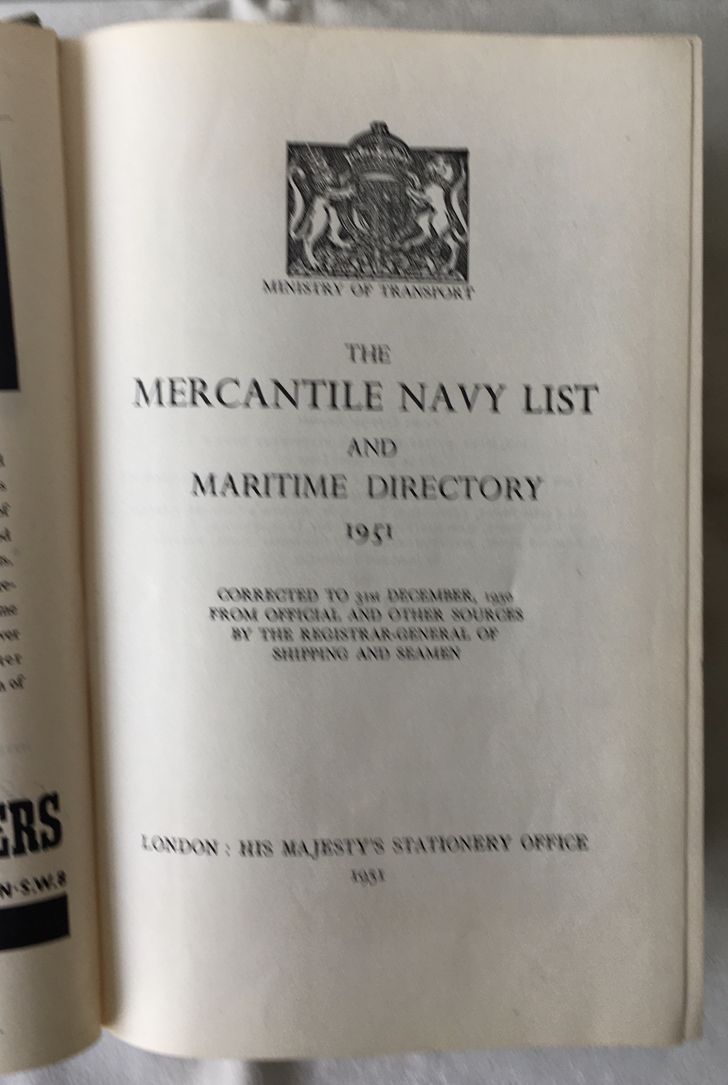 Mercantile Navy List and Maritime Directory For 1951 by Ministry of ...