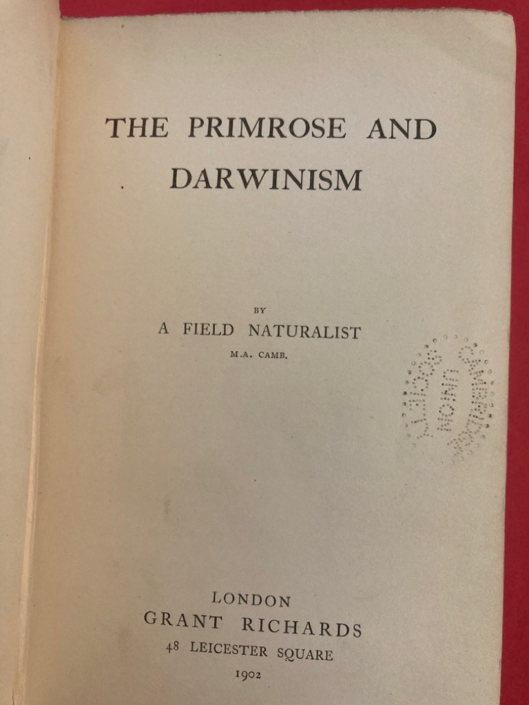 The Primrose and Darwinism. First Edition. by A Field Naturalist:: Good ...