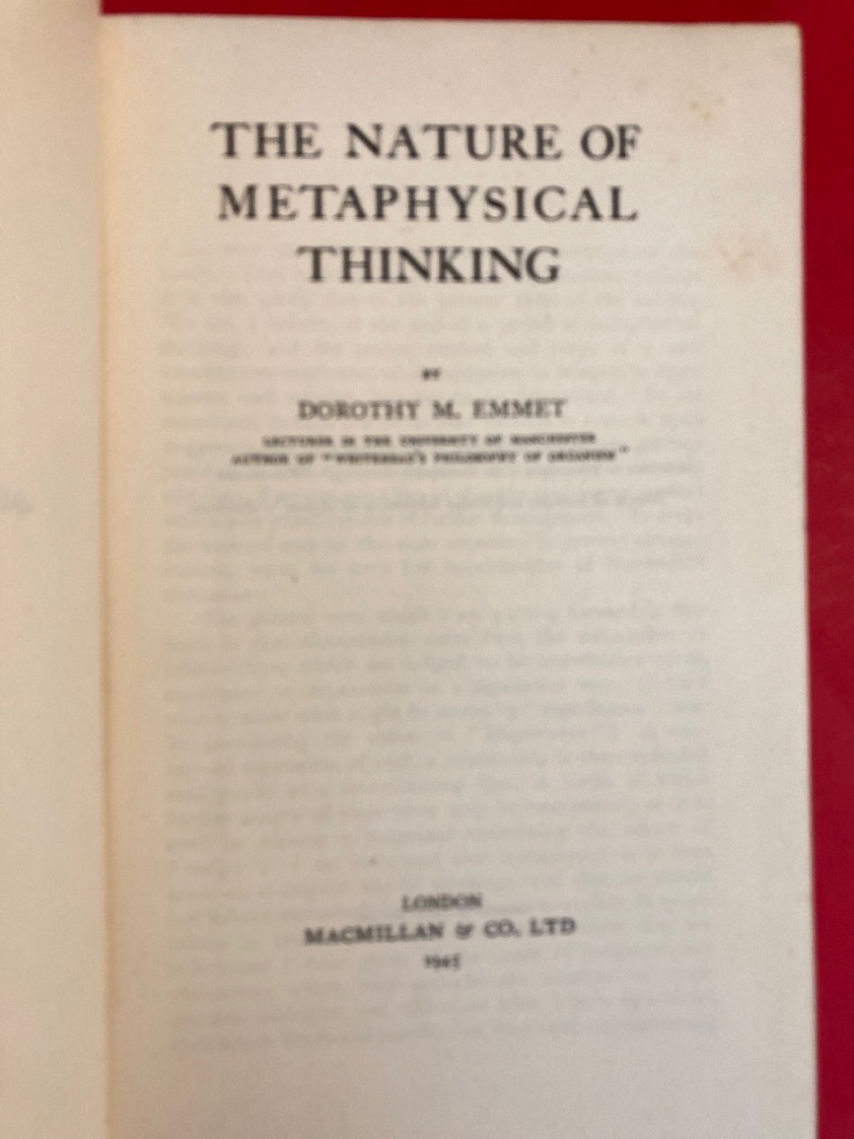 The Nature of Metaphysical Thinking. by Emmet, Dorothy:: Very Good ...