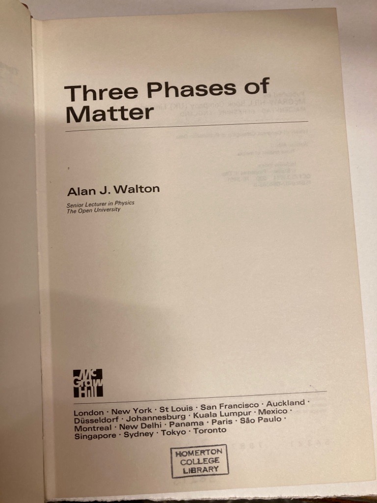 Three Phases of Matter. by Walton, Alan:: Very Good Hardcover (1976 ...