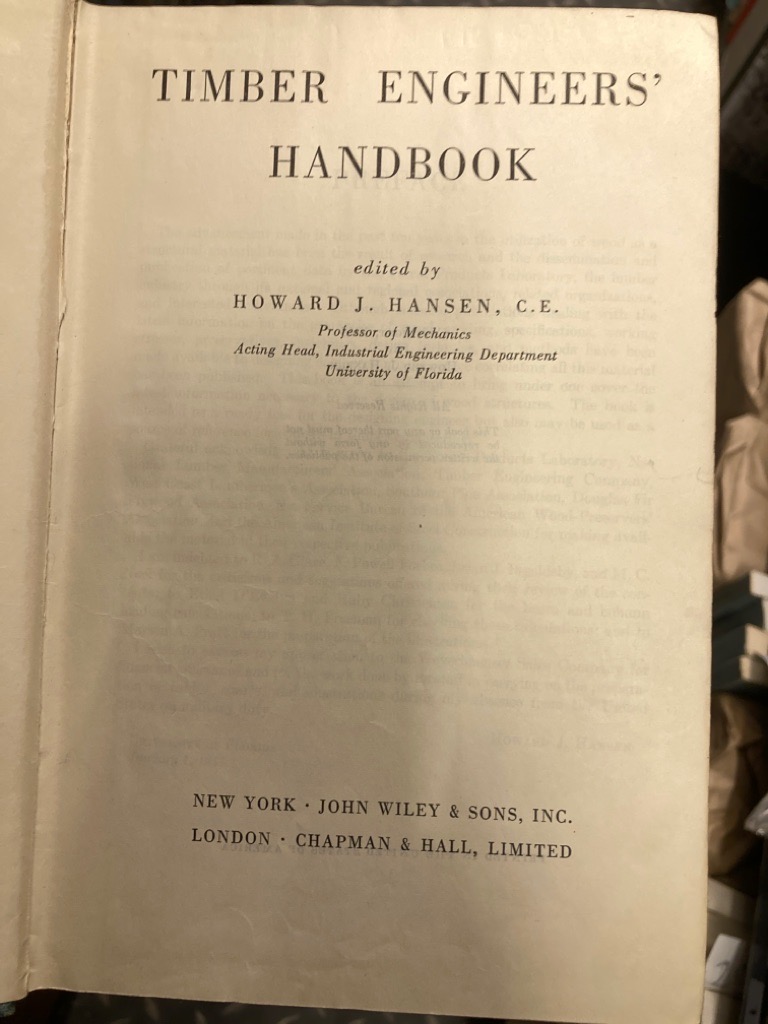 Timber Engineers' Handbook. by Hansen, Howard:: Good Hardcover (1948 ...