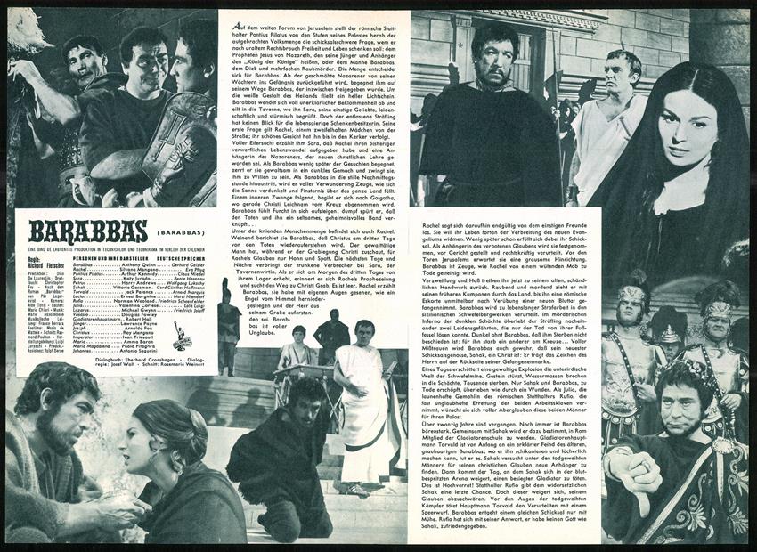 Filmprogramm IFB Nr. 6255, Barabbas, Anthony Quinn, Silvana Mangano ...