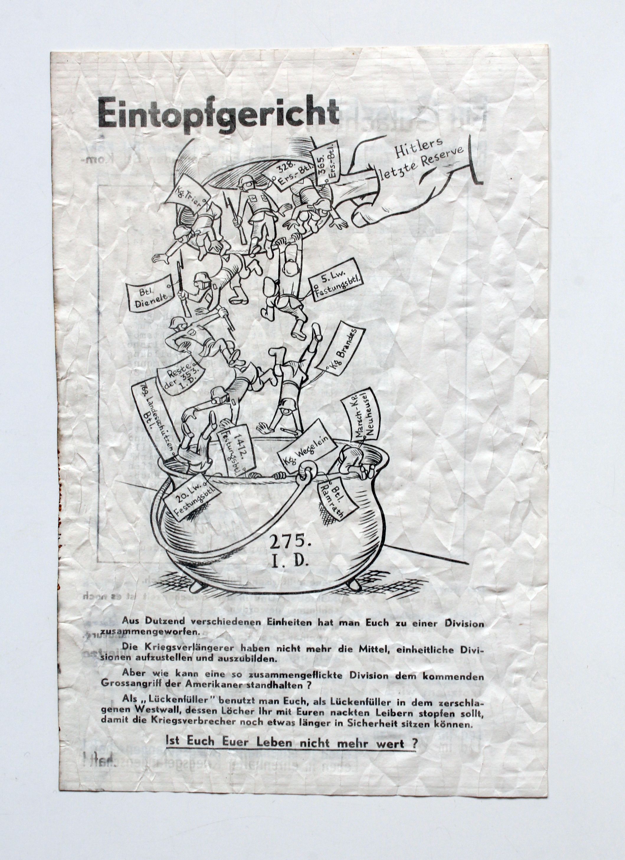 Eintopfgericht - Ein Gutachten. Propaganda Flugblatt / Leaflet CT-26 ...