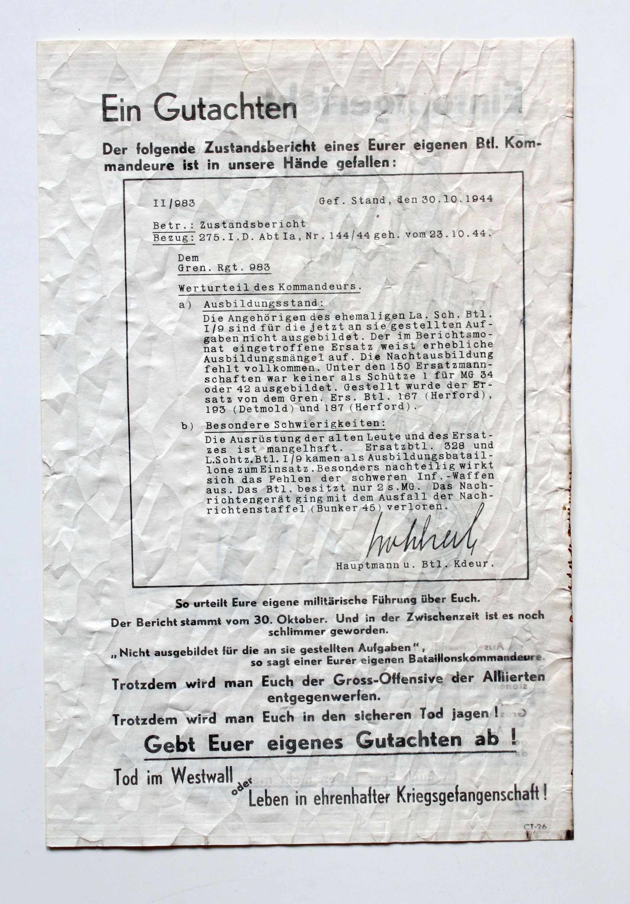 Eintopfgericht - Ein Gutachten. Propaganda Flugblatt / Leaflet CT-26 ...