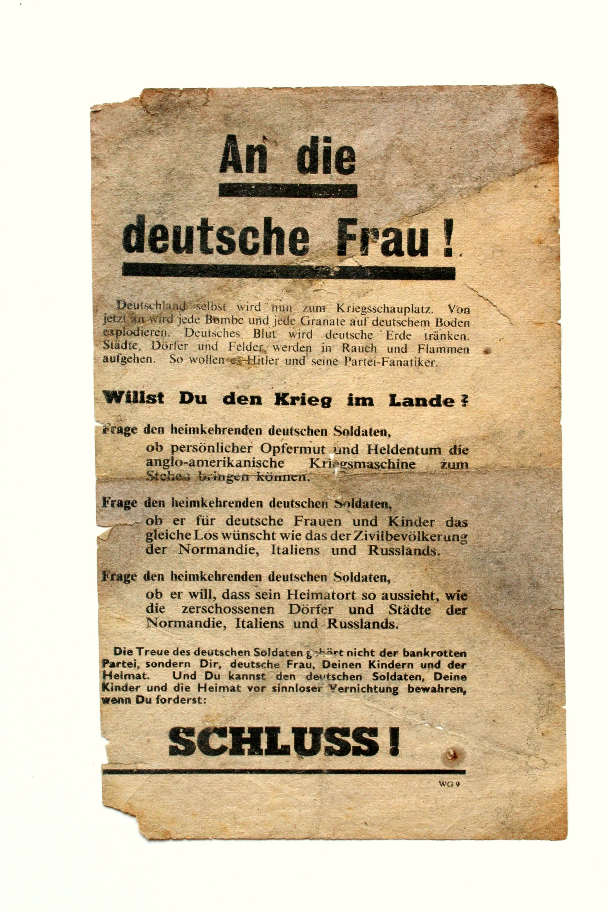 An die deutsche Frau! Deutsche Frau, Du hast das Wort! Propaganda ...
