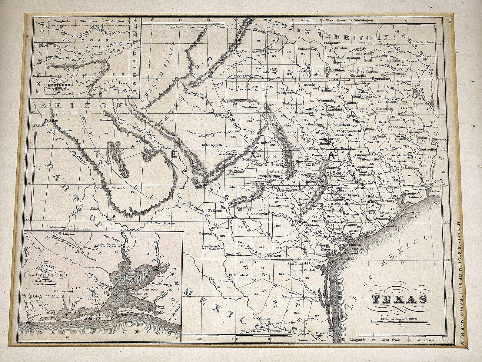 Map of Texas and Galveston: Circa 1870 by McNally: (1870) Map ...